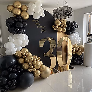 Black and Gold Balloons Garland Arch Kit, 124pcs 18 12 10 5 In Black White Metallic Gold Confetti Latex Balloons Arch Kit for Graduation Baby Shower Birthday Wedding With Balloon Strip and Gold Ribbon