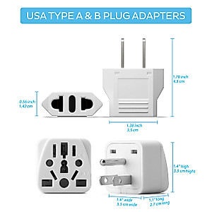Europe to US Plug Adapter EU/UK/AU/in/CN/JP/Asia/Italy/Brazil to USA (Type A & B) American Travel Adapter and Converter, Wall Outlet Power Charger Converter (White)