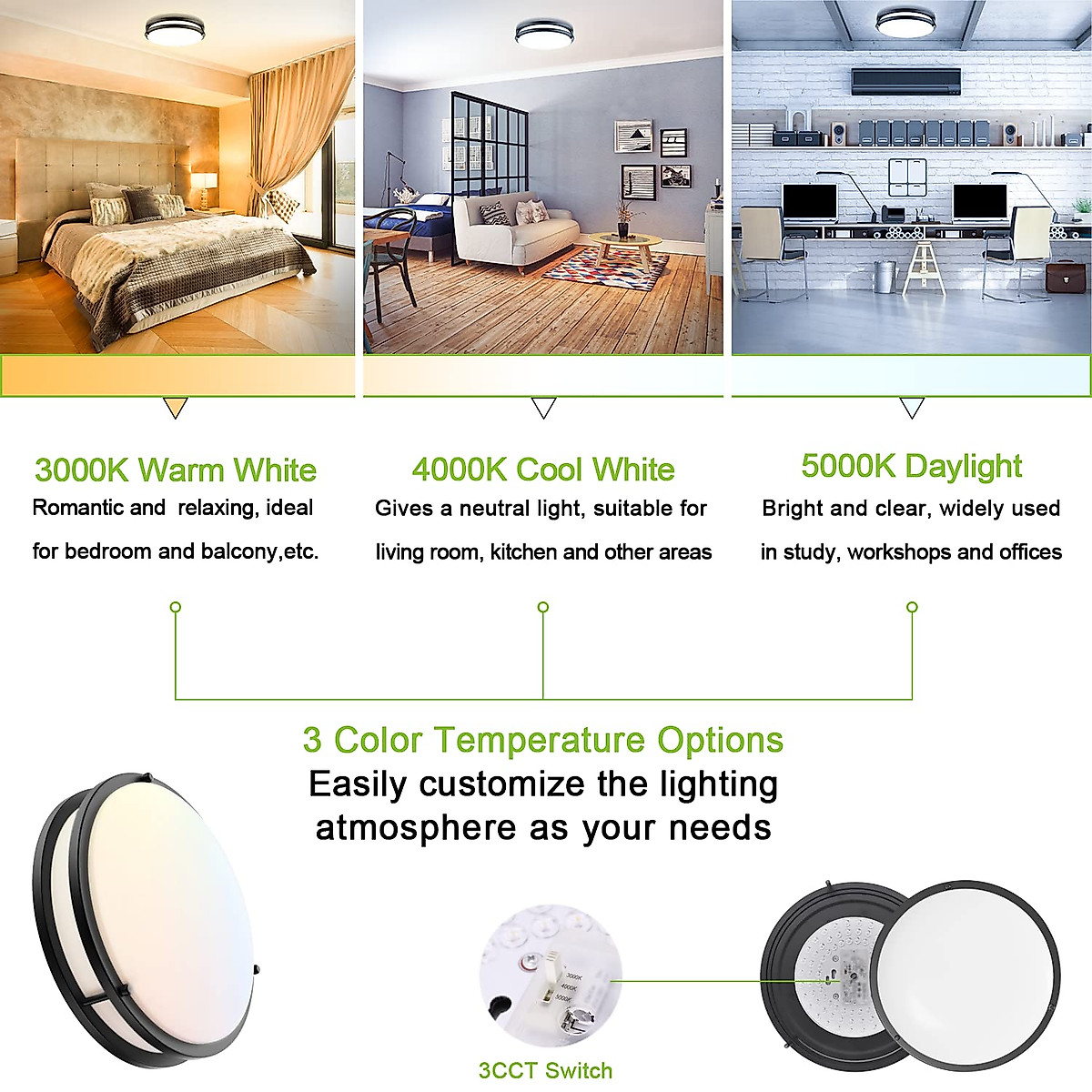 Yogaret 13 Inch LED Ceiling Light Fixture: 40W Flush Mount Ceiling Light 4000 Lumens Dimmable, 3000K/4000K/5000K Modern Ceiling Lamp for Bedroom Kitchen Bathroom Hallway Closet Laundry