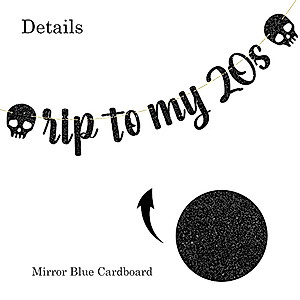 RIP to My 20s Banner, Happy 30th Birthday Banner Decor, Rip Twenties Party Supplies, Glittery Black