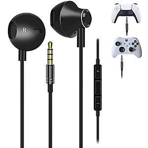 S&H 3.5MM Gaming Earbuds for PS4, PS5, New Xbox One, Cellphones, PC, Laptop, Earphones Wired Stereo Bass in-Ear HiFi Stereo Headphones with Microphone and Volume-Control (Black)
