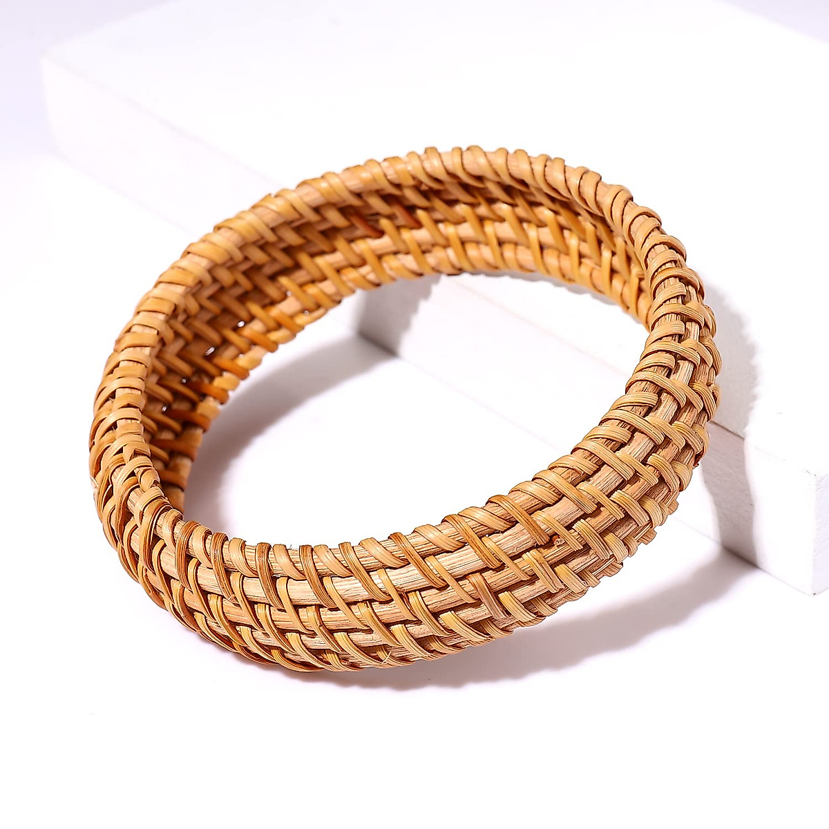Rattan Bracelet for Women Handmade Lightweight Straw Wicker Braid Cuff Bangle Bracelet Statement Adjustable Bohemian Rattan Woven Chunky Bracelets for Girls Summer Wrist Jewelry, alloy
