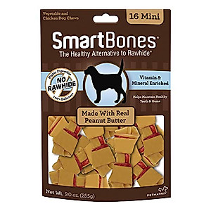 SmartBones Rawhide-Free Peanut Butter Mini Bones 16 Count (Pack of 1)
