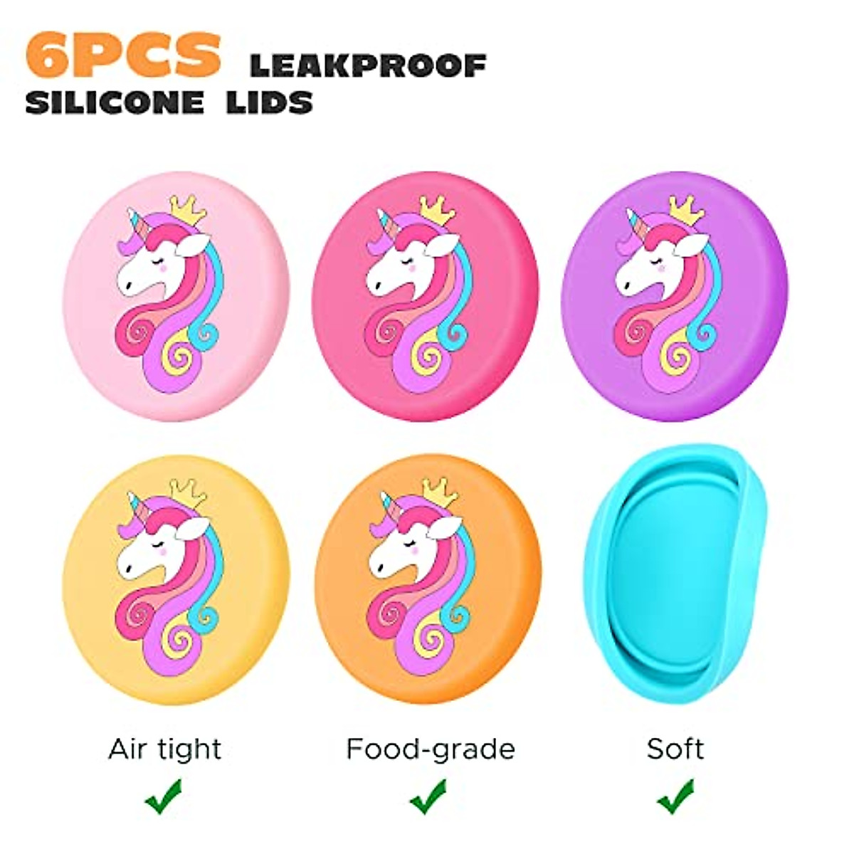 6PCS Kids Condiment Salad Dressing Containers,1.9oz/55ml Reusable Unicorn Small Dip Sauce Ketchup Container Cups with Lids, Kid Toddlers Silicone Mini Bento Lunch Box Accessories for School Lunches