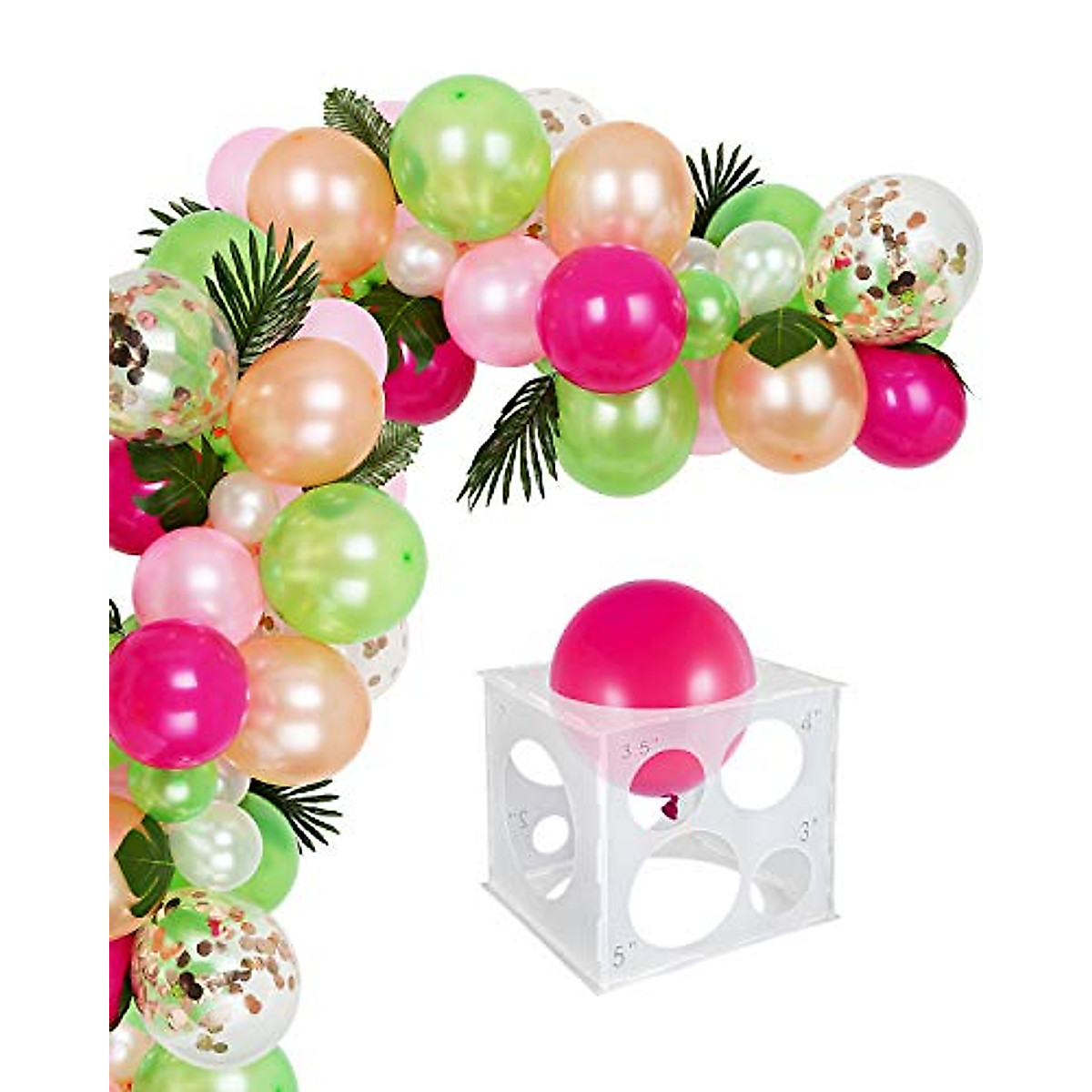 Aoibrloy 11 Holes Plastic Balloon Sizer Box Cube, Balloon Size Measurement with 200Pcs Balloon Glue Point for Balloon Decorations, Balloon Arches and Balloon Columns
