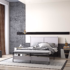 Fangflower Metal Platform Bed Frame with Headboard, 13 Inches Queen Size Bed Frame, Heavy Duty Steel Slat Mattress Foundation/No Box Spring Needed/Tool Free Setup