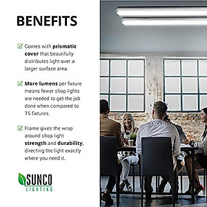 Sunco 8.5" Wraparound Garage LED Shop Light 4FT 5000K Daylight, 60W, 7200 LM, Integrated LED, Prismatic Lens, Hardwired, Linkable, Flush Mount Ceiling Light Fixture - ETL Energy Star 2 Pack