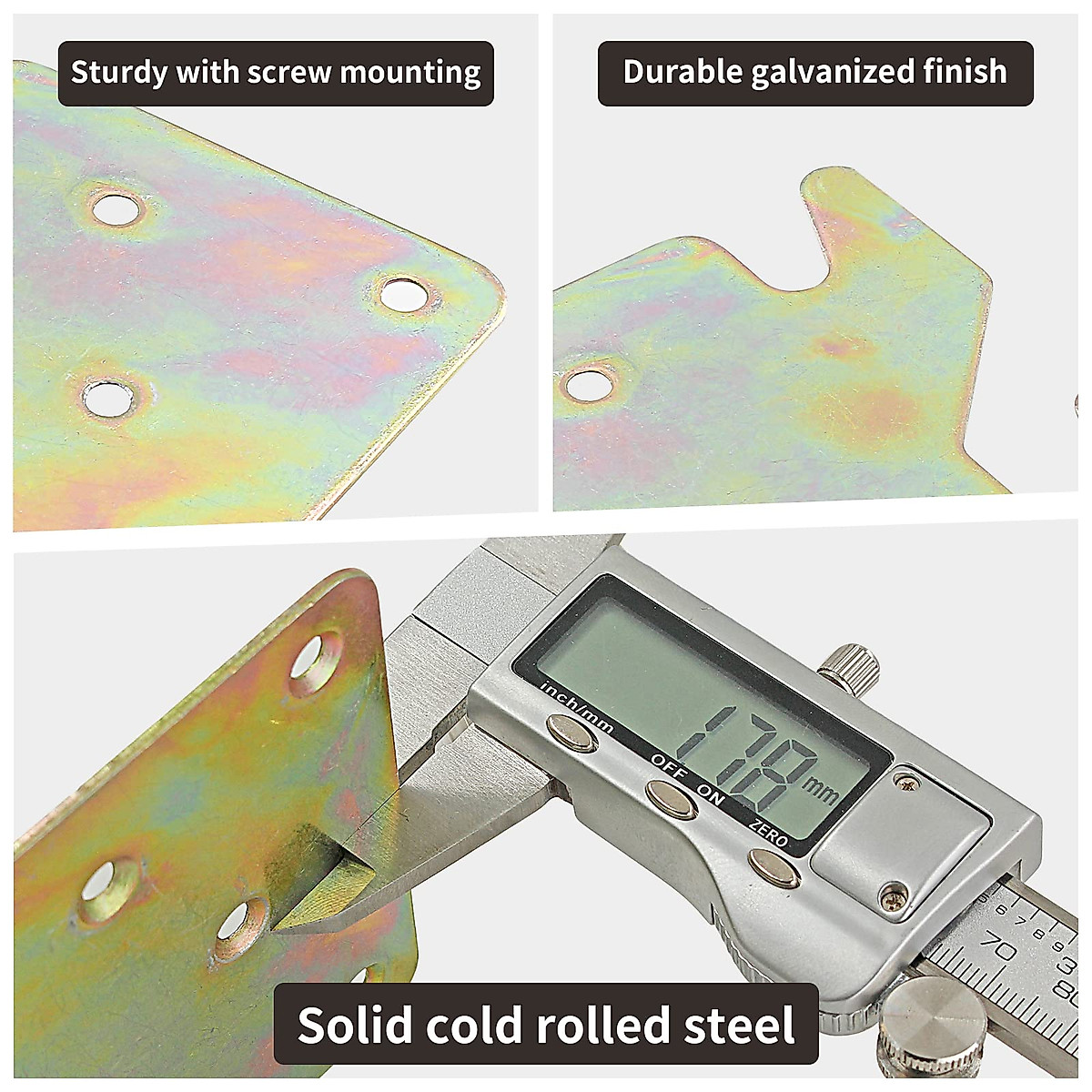 Suiwotin 4 Sets Bed Rail Hook Plates, Heavy Duty Bed Rail Fitting Bracket with Mounting Screws, Universal Wood Bed Rail Hooks Hardware for Bed Frames, Headboards, Foot-Boards (Galvanized Brass)