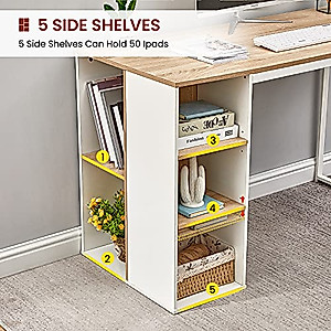 Computer Desk with Storage Shelves 47” White Office Desk with Drawers Small Kids Writing Desk Student Study Table Modern Wood Pc Laptop Gaming Desk for Home Work, Splicing Oak with Metal Legs