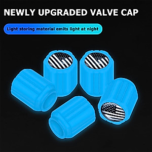 12PCS Fluorescent Car Tire Valve Caps, Luminous Tire Air Caps Cover, Vehicle Tire Pressure Caps, Illuminated Auto Car Wheel Valve Stem, Universal for Car, SUV, Motorcycle, Truck, Bike (Blue/Black)
