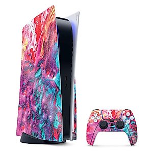 MightySkins Glossy Glitter Gaming Skin for PS5 / Playstation 5 Bundle - Paint Party | Durable High-Gloss Glitter Finish | Easy to Apply and Change Style | Made in The USA