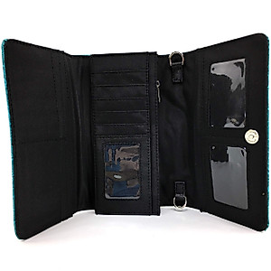 Zelris Sugar Skull Roses Angel Wing Women Crossbody Wrist Handle Trifold Wallet (Olive)