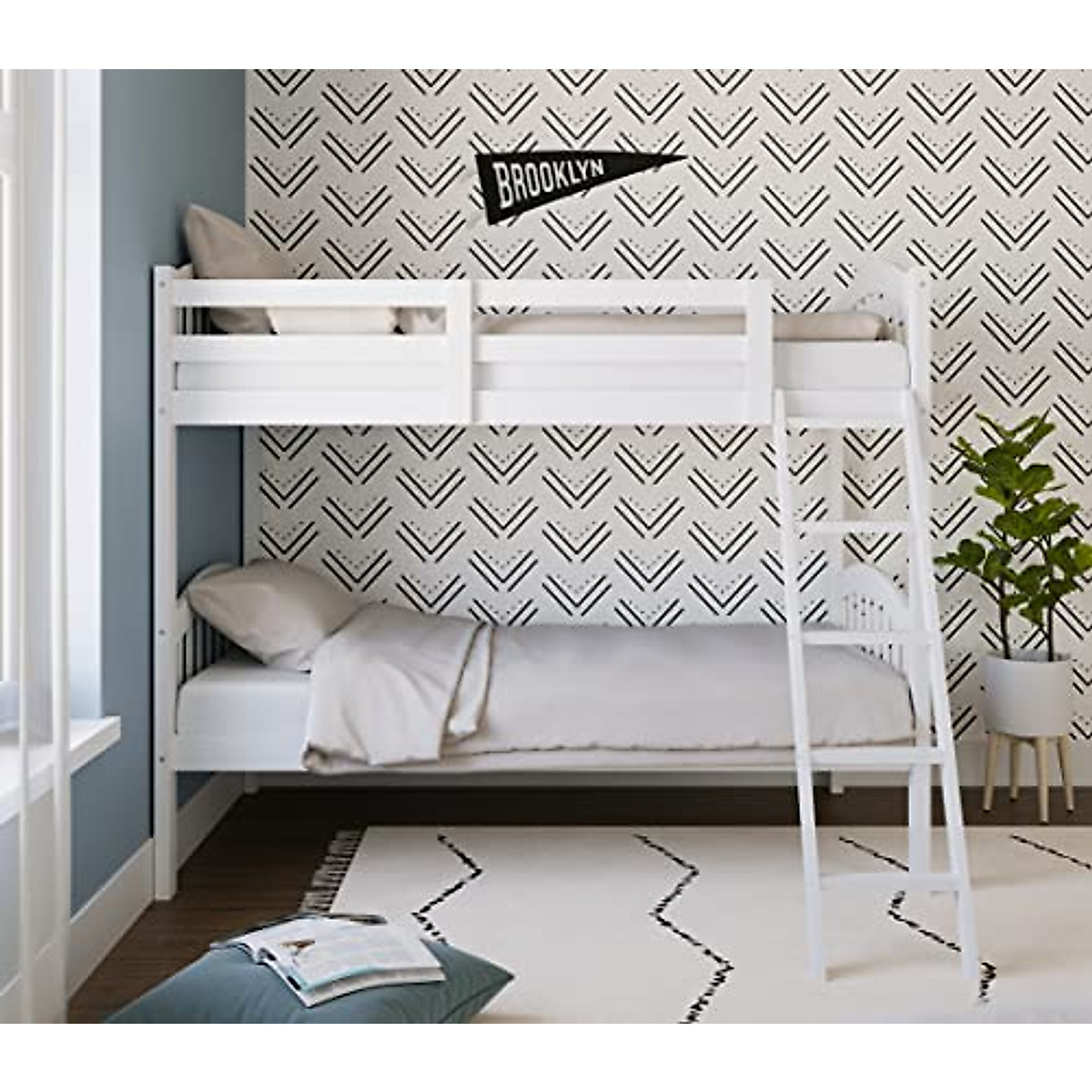 Storkcraft Long Horn Twin-Over-Twin Bunk Bed (White) - GREENGUARD Gold Certified, Converts to 2 individual twin beds