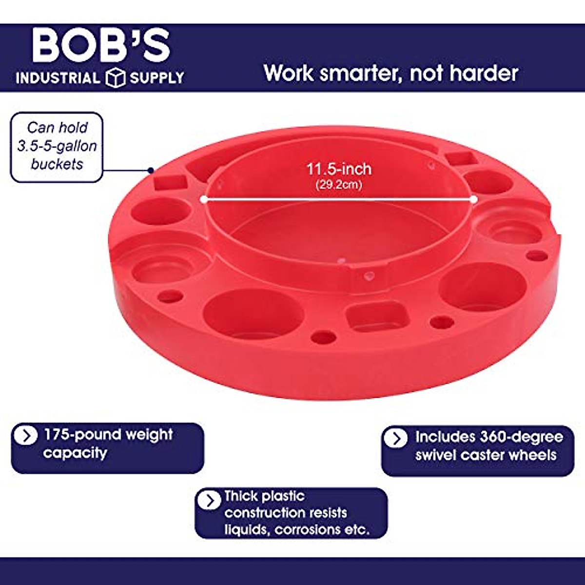 BISupply 5 Gallon Bucket Dolly - Detailing Cart for 11.5 Inch Rolling Car Wash Bucket with Wheels and Compartments