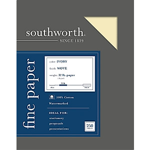 Southworth® 100% Cotton Business Paper, 8 1/2" x 11", 32 Lb, Ivory, Box Of 250