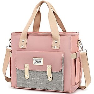 Lunch Bag Women, Insulated Leakproof Cooler Adult Lunch Box, Large Lunch Tote for Work with Adjustable Shoulder Straps & Side Pockets Cute Lunch Bag for Picnic, college, Hiking, Beach Lunch Bag (Pink)