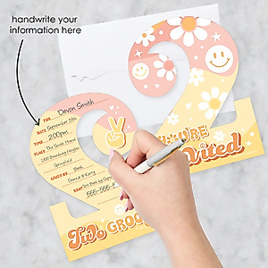 Big Dot of Happiness Two Groovy - Shaped Fill-In Invitations - Boho Hippie Second Birthday Party Invitation Cards with Envelopes - Set of 12