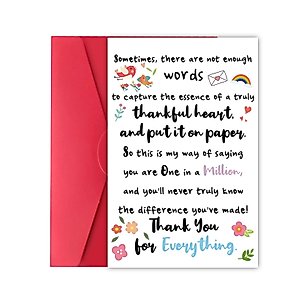 XXDJLP Cute Thank You Cards for Teacher Professor Tutor, Fantastic Boss Appreciation Card for Boss Coworkers, Meaningful Friendship Card for Best Friends, Sweet Poem Thank You Card for Him Her