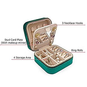 Soddeph Velvet Jewelry Box with Mirror,Mini Travel Jewelry Case, Plush Jewelry Travel Case, Small Portable Travel Jewelry Organizer, Gift for Women Girls (Emerald)