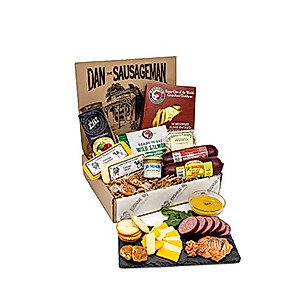 Dan the Sausageman's Pacific Northwest Gourmet Gift Basket Ready to Eat Alder Salmon, Smoked Beef Summer Sausages, Sockeye Salmon, Cheddar and Swiss Cheeses- Great for Hiking, Travel, Road Trips