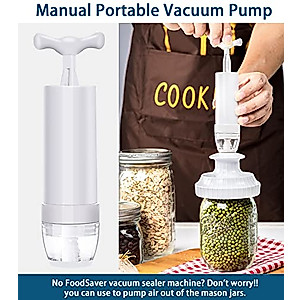 Mason Jar Vacuum Sealer Kit for FoodSaver - Food Saver Glass Jars Sealer Attachment With Accessory Hose and Manual Portable Vacuum Pump for Ball 4PCS Wide & Regular Mouth Lids