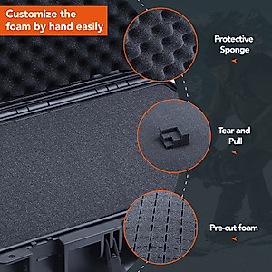 Lykus HC-4410 Waterproof Hard Case with Customizable Foam Insert, Interior Size 17.32x11.42x4.72 in, Suitable for Pistol, Laptop, Small Drone, Microphone, Action Camera, and More