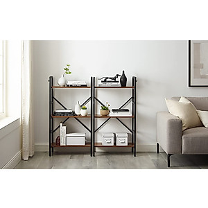 Luckyeestar 3 Tier Bookshelf, Bookcase Shelf Storage Organizer, Modern Book Shelf for Bedroom, Living Room and Home Office, Wood & Metal (Rustic Brown)