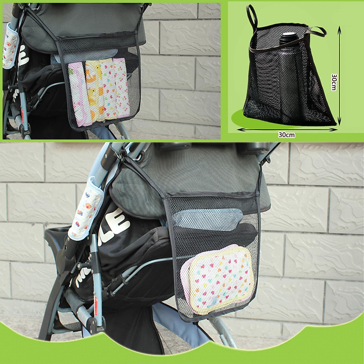 Alovexiong 2 Pack Portable Universal Multi Function Baby Stroller Hanging Bag, Accessory Mesh Organizer Net Bag, Food Storage Container Bag,Stroller Hanging Storage Net Bag,Toy Storage