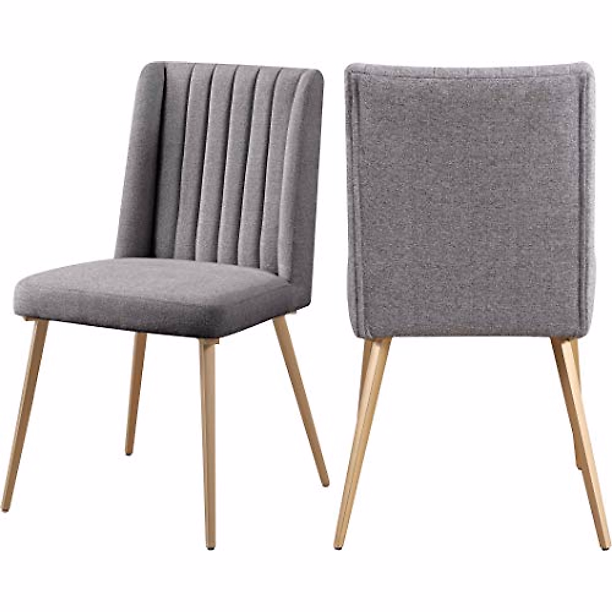 Meridian Furniture Eleanor Collection Modern | Contemporary Linen Upholstered Dining Chair with Channel Tufted Wing Back and Brushed Gold Legs, Set of 2, 20" W x 23.5" D x 35.5" H, Grey