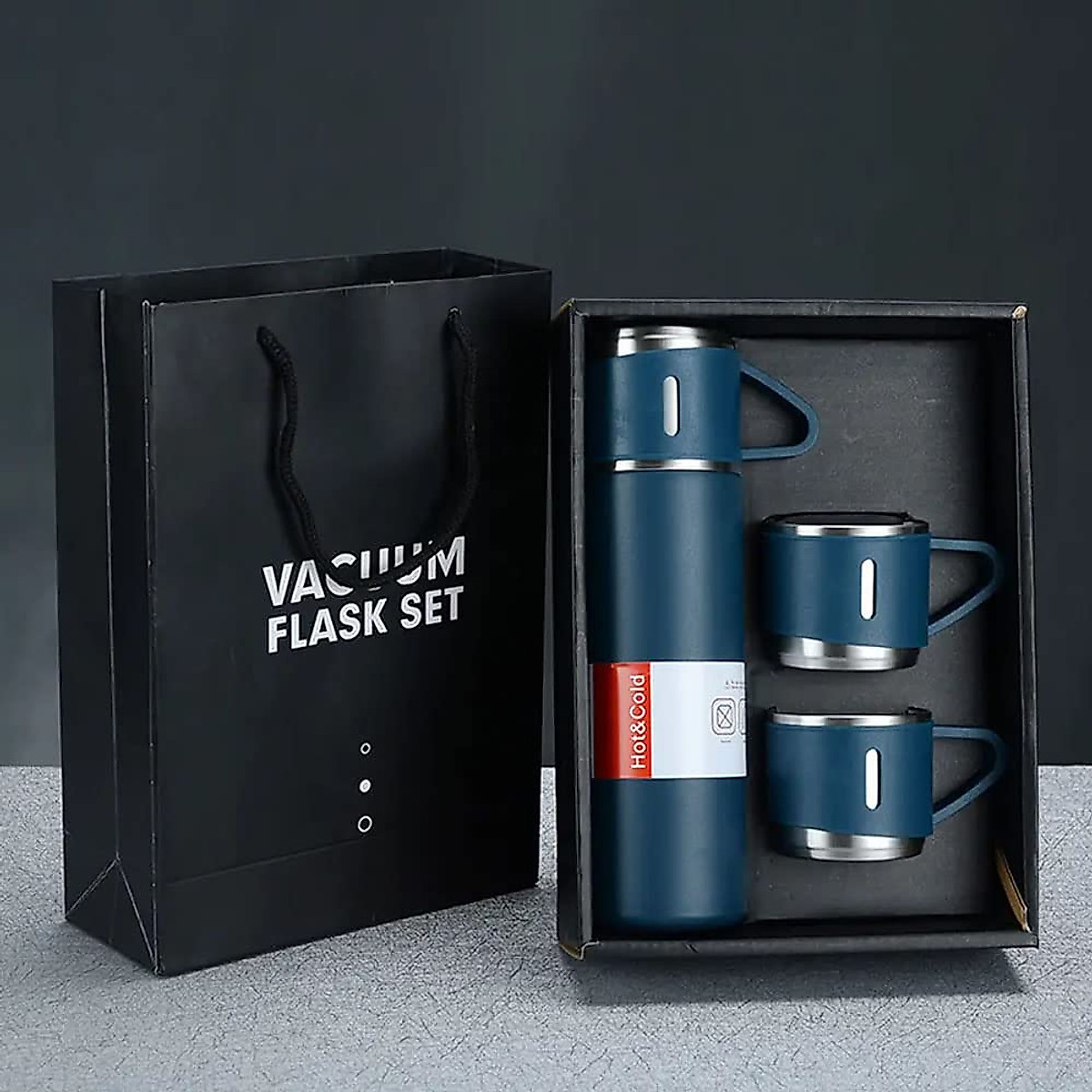500Ml Hot And Cold Double Wall Stainless Steel Insulated Sport Vacuum Flask Tea Gift Box Set With Two Cups (Pink)