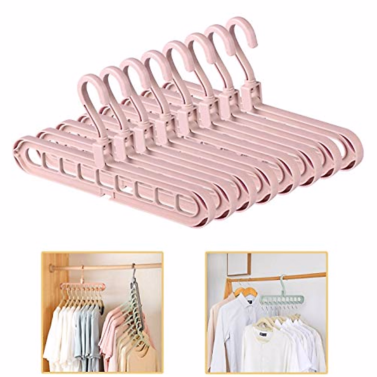ESOUL TECHNOLOGY Magic Hangers Closet Space Saving Clothes Hanger Organizer Pack of 8 Plastic Suit Hangers 360 Degree Swivel 8pink