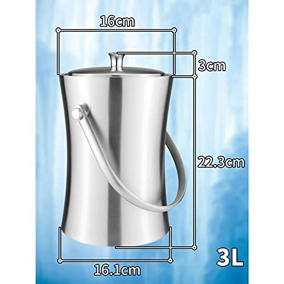 Ice Bucket for Freezer Ice Bucket Insulated Stainless Steel Double Walled Ice Bucket with Lid for Beer Wine Cooler (Size : 3L)