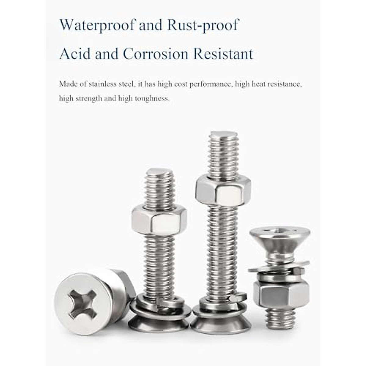 COYOUCO 200PCS M5X6/8/10/12/14Mm Flat Head Machine Screw Cross Recessed Threaded Countersunk Screw Bolt Nuts Flat Lock Washer201stainless Steel,M5*12 200