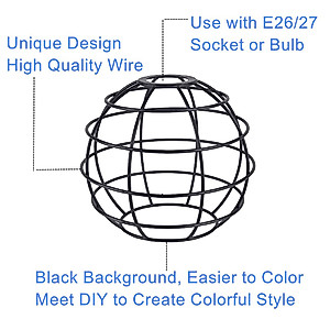 EFINEHOME Set of 2 Industrial Vintage Rustic Bulb Covers| DIY Farmhouse Metal Wire Cage for Hanging Pendant Lighting | Light Fixture Lamp Guard| Lampshade Replacement Accessories (Globe)