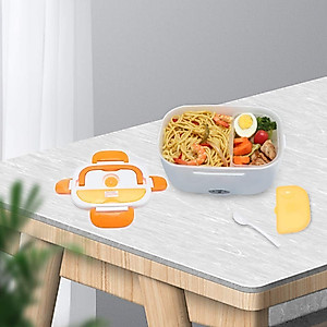VIGIND Electric Lunch Box 2 in 1, Portable Food Warmer Heating,Food-Grade Container, 12V 110V 40W Adapter, Car Truck Home Work Use, Spoon and 2 Compartments Included (orange)