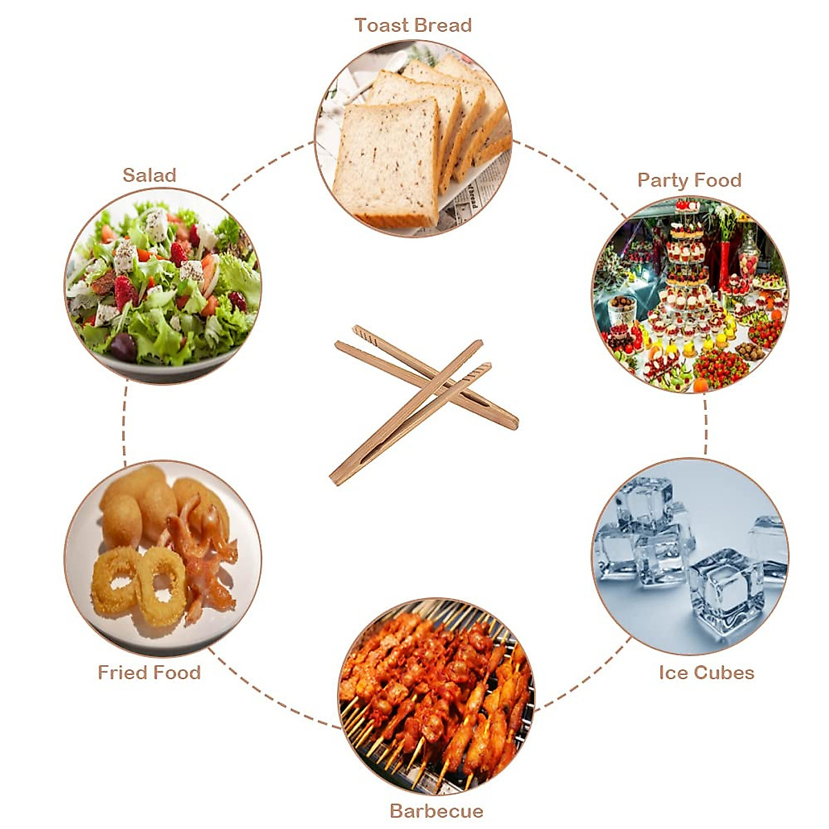 Bamboo Toast Tongs, 7 Inches Mini Wood Cooking Tong with Anti-slip Design Great for Serving Food/Toaster/Bread & Pickles/Sugar/Barbecue,Small Kitchen Tongs Multi-use for Salad, Grilling, Frying (2)