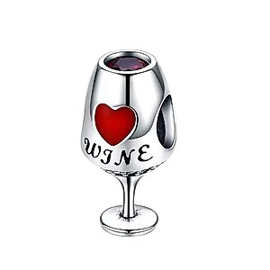 ABAOLA Cup Charm 925 Sterling Silver Charm Beads fit Pandora Bracelet & Necklace （3mm） (Red Heart & Wine Cup)