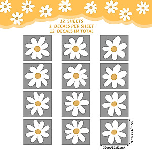 12 Sheets Daisy Wall Decals Flower Wall Stickers Large Daisy Wall Stickers Daisy Decals for Wall Peel and Stick for Nursery Bedroom Living Room Wall Decor (Classic Style)