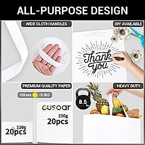 EUSOAR Gift Wrap Bags with Handles, 20 Pack 10.6x3.1x8.3 inches Small White Kraft Paper Bags Bulk, Heavy Duty Bags for Wedding, Grocery, Boutique, Retail, Business, Party Favors, Birthdays