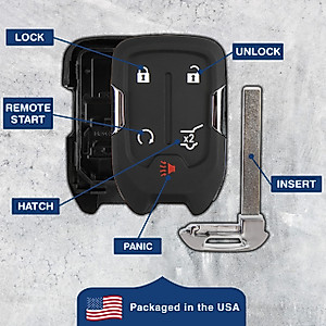2x KeylessOption Key Fob Cover Case Replacement for 2015 2016 2017 2018 2019 2020 2021 Chevrolet Chevy Silverado Suburban Tahoe GMC Yukon Remote Shell, 5-Button HYQ1AA, HYQ1EA, No Programming Required