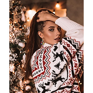 2 Pairs Christmas Earrings Beaded Christmas Tree Crystal Light Lamp Drop Dangle Earrings Xmas Statement Festive Holiday Earrings Accessory Gifts