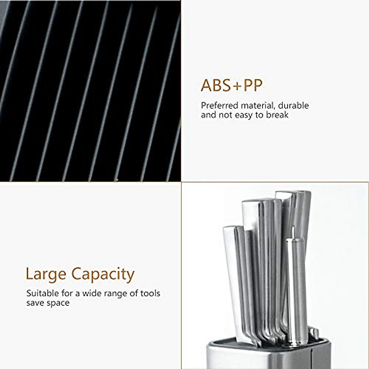 BOWONG Universal Knife Block, Stainless Steel Knife Holder Stand with Slots for Scissors and Sharpening Rod, Rectangular Knife Storage Stand Safe and Detachable for Easy Cleaning