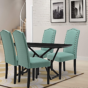 LSSPAID Dining Chairs Set of 4, High Back Fabric Upholstered Parsons Dining Room Chairs, Nail Head Trim Dining Chair, Teal