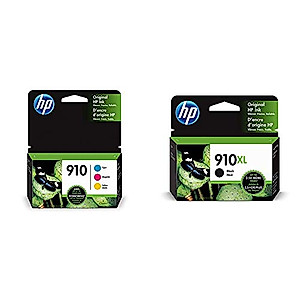 HP 910 | 3 Ink Cartridges | Cyan, Magenta, Yellow | 3YL58AN, 3YL59AN, 3YL60AN & 910XL | Ink Cartridge | Black | 3YL65AN