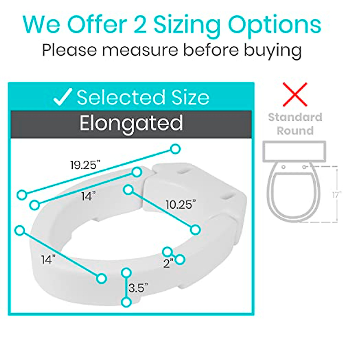 Vive Toilet Seat Riser - Raised Elevated Handle (Easy Clean) for Seniors, Elderly, Handicapped - Medical Handicap Bathroom Safety Recovery Height Chair Cushion Bowl Cover, Tall High Portable Extender