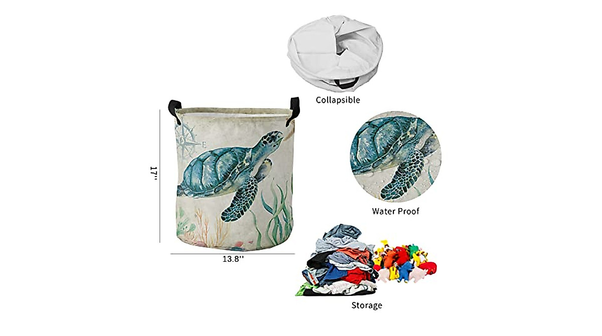 Marine Animals Collapsible Laundry Basket - Waterproof & Space-Saving