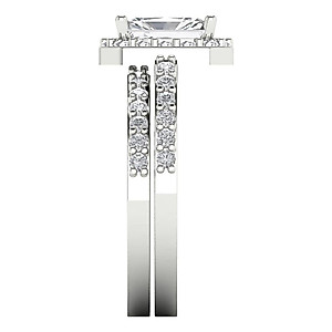 Clara Pucci 2.14 carat Emerald Cut Halo Solitaire White Sapphire Bridal Wedding Anniversary Ring band set 14k White Gold 10