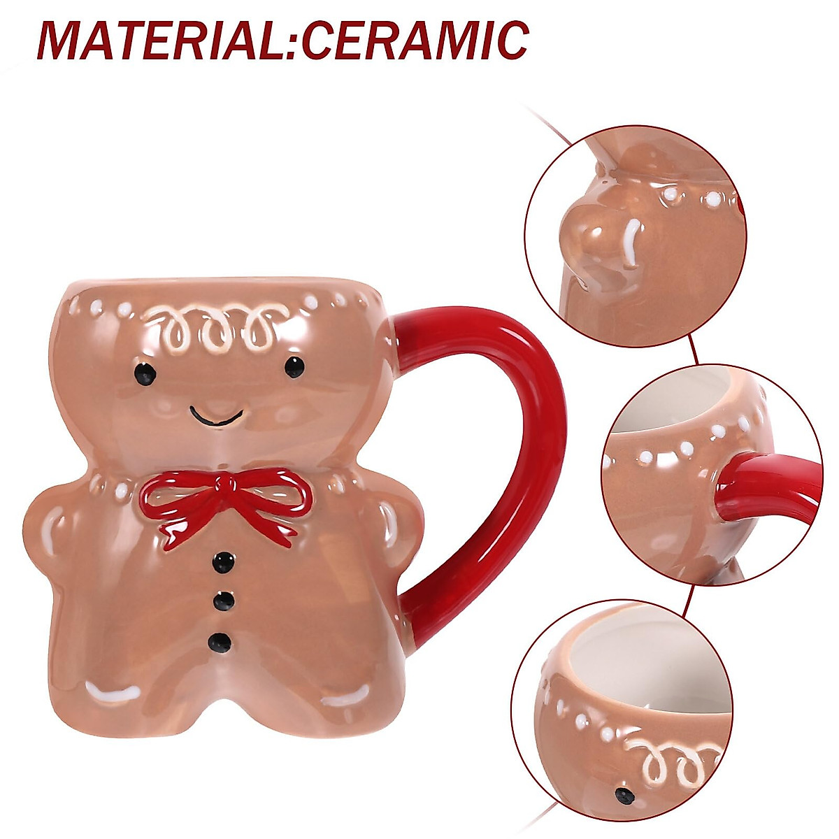 Amosfun Gingerbread , Ceramic Christmas Coffee Cup Christmas Character Mugs Xmas Party Tea Cup Novelty Drinking Cup for Hot Chocolate Cocoa Mugs
