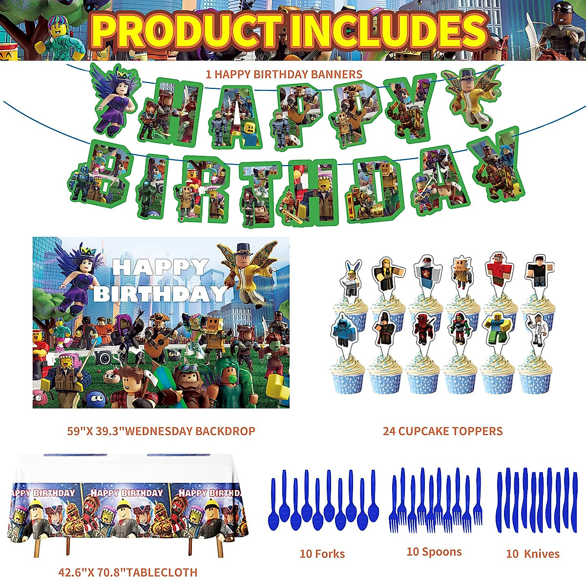 Birthday Party Supplies, Party Decorations Include Happy Birthday Banner, Backdrop, Tableware Set, Tablecloth, Cake Toppers, Cupcake Toppers, Latex Balloons, Hanging Swirls, Aluminium balloon