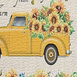 Farmhouse Truck Spring Flower Bee Summer Buffalo Orange Plaid Antifatigue Kitchen Bath Door Mat Cushioned Runner Rug,Washable Welcome Floor Sink Mat,Waterproof Comfort Standing Doormat,18"x30"